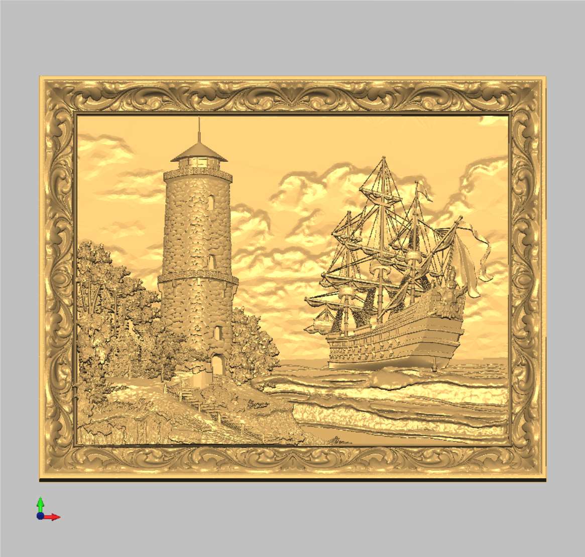 Panel "Lighthouse and ship" (Model 5225) STL model for CNC router download